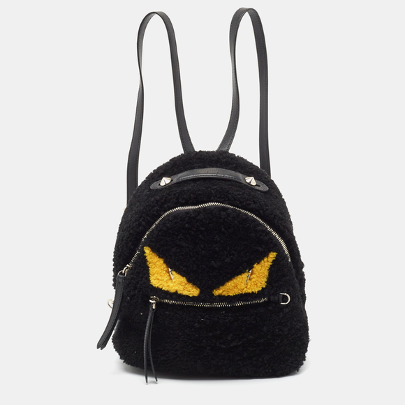 Fendi | Bags | Fendi Black Shearling And Leather Monster Backpack ...